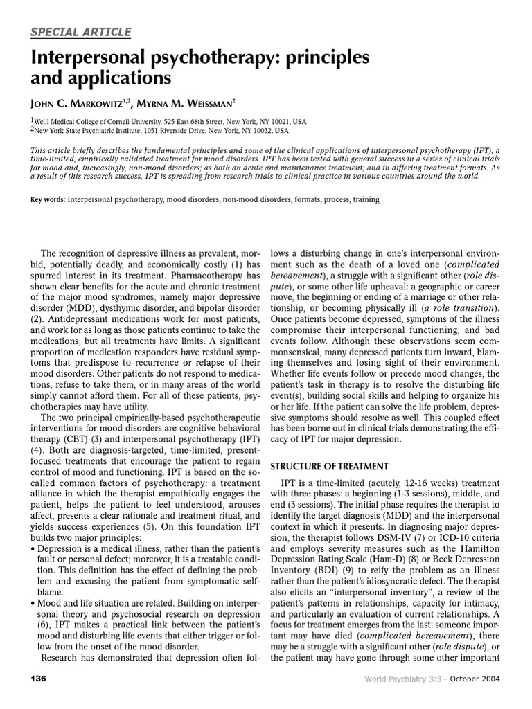 Markowitz PPD Ipt | PDF | Major Depressive Disorder | Psychotherapy