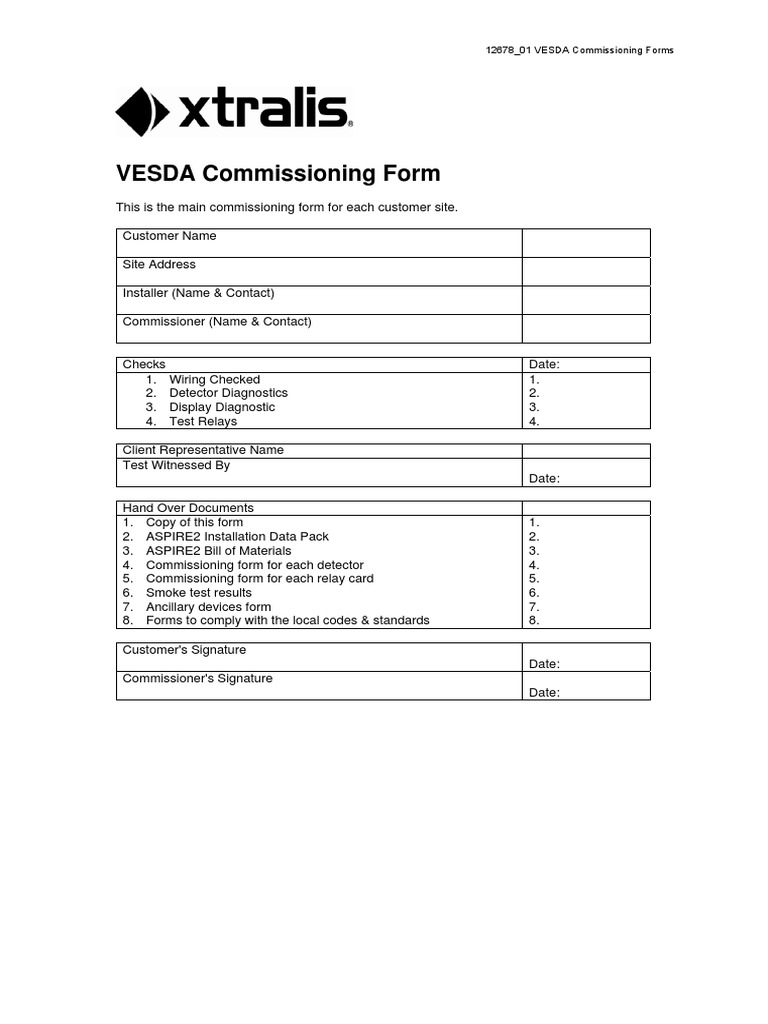 VESDA Commissioning Form