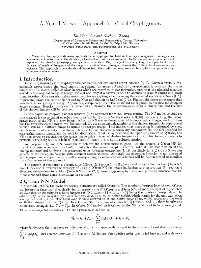 A Neural Network Approach For Visual Cryptography: Yueand Suchen | PDF ...