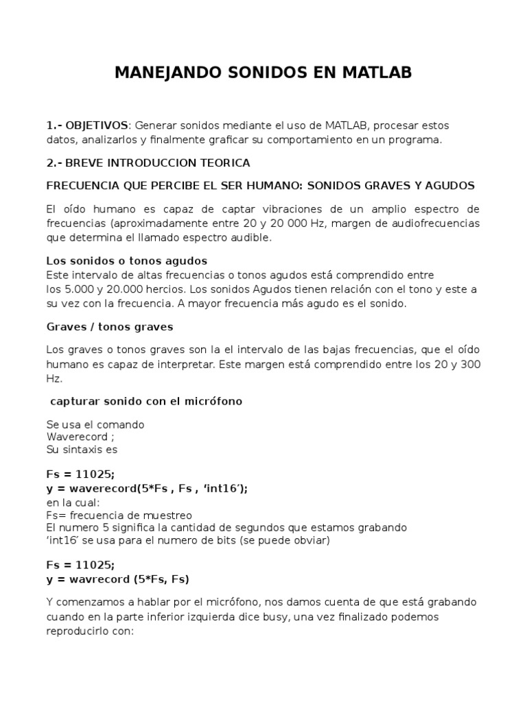 Manejando Sonidos en Matlab | PDF | Muestreo (procesamiento de señal ...