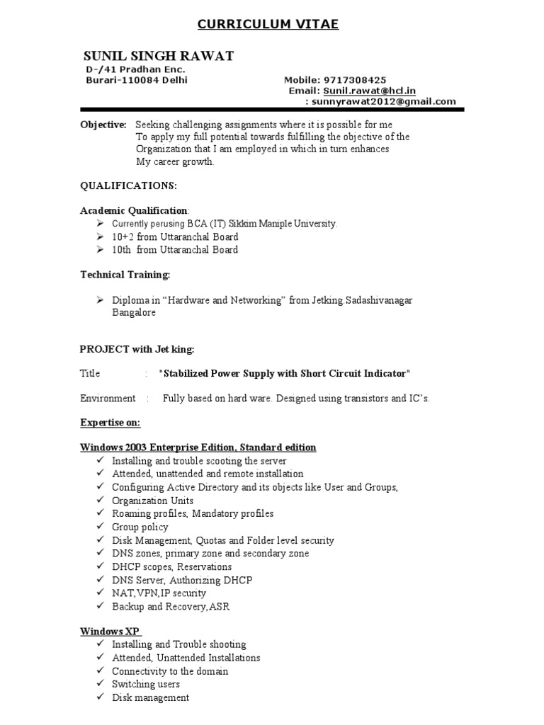 Sunil Singh Rawat: Curriculum Vitae | PDF | Group Policy | Microsoft Windows
