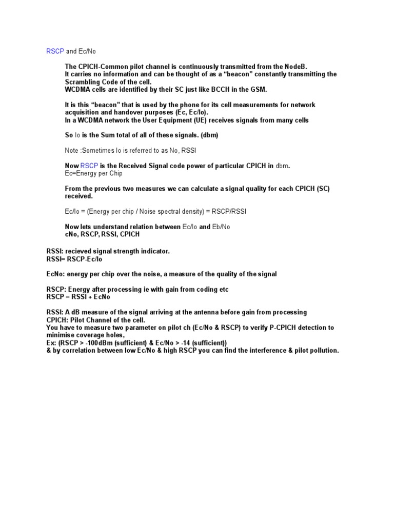 RSCP, Ec/No, RSSI, RTWP: Key UMTS Measurement Terms | PDF | Antenna ...