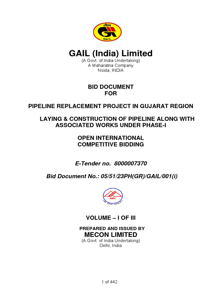Pipeline Replacement Project in Gujarat Region: Bid Document for Laying ...