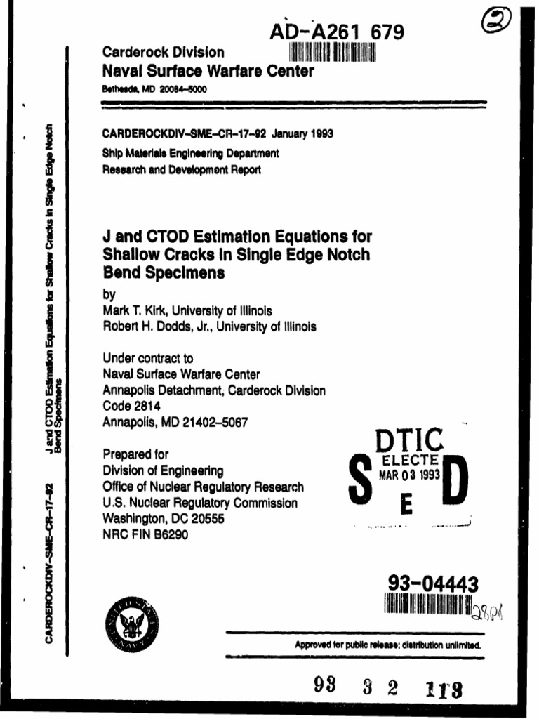 Estimation Equations for J and CTOD Values from Shallow Cracked Single ...