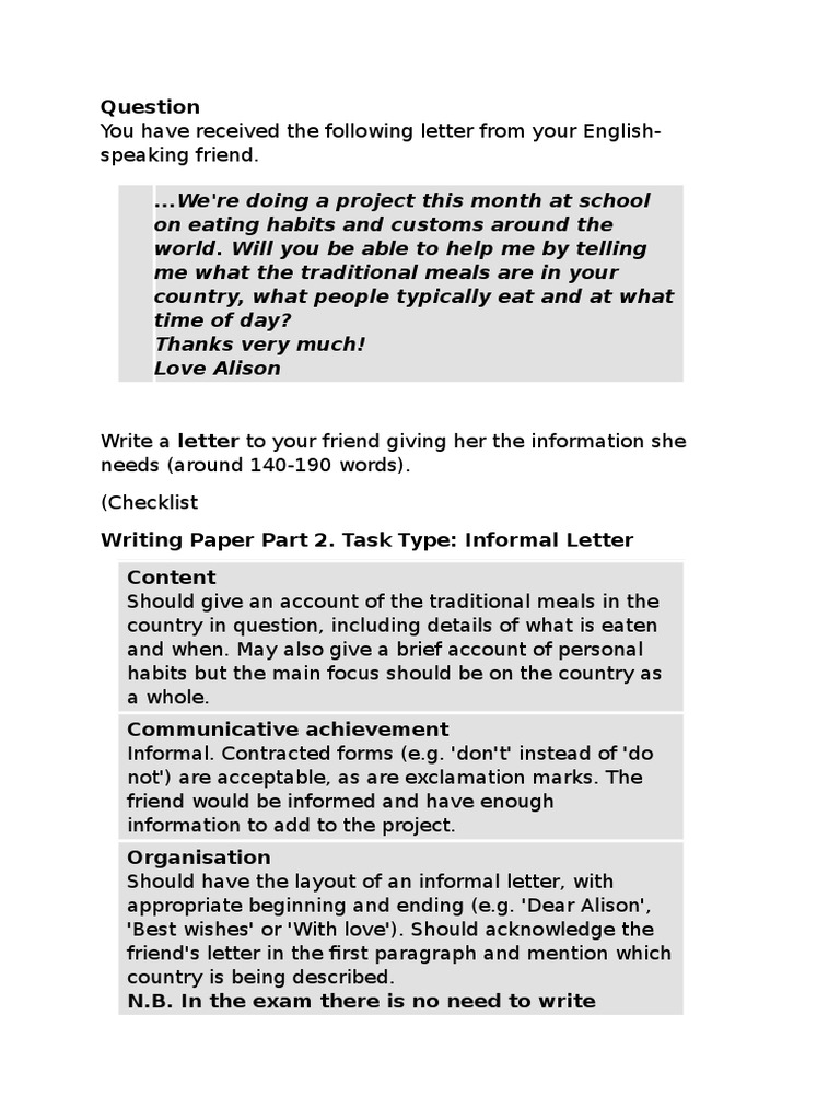 FCE Letter Sample | PDF | Meal | Foods