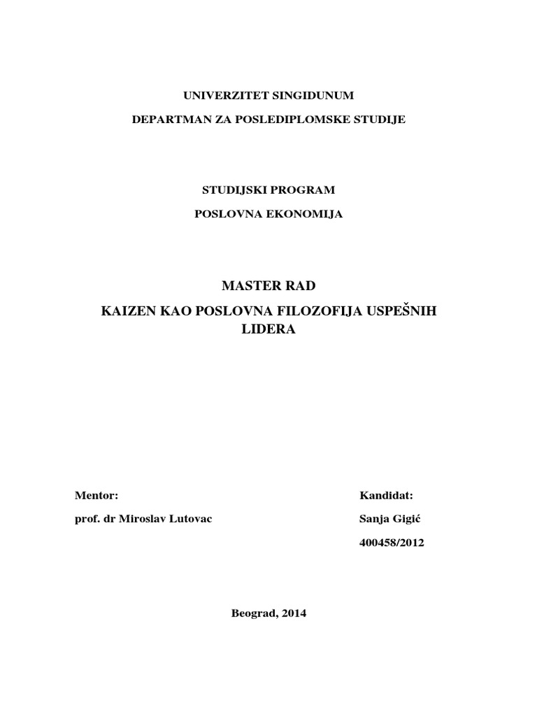 MR - Kaizen Kao Poslovna Filozofija Uspešnih Lidera PDF | PDF