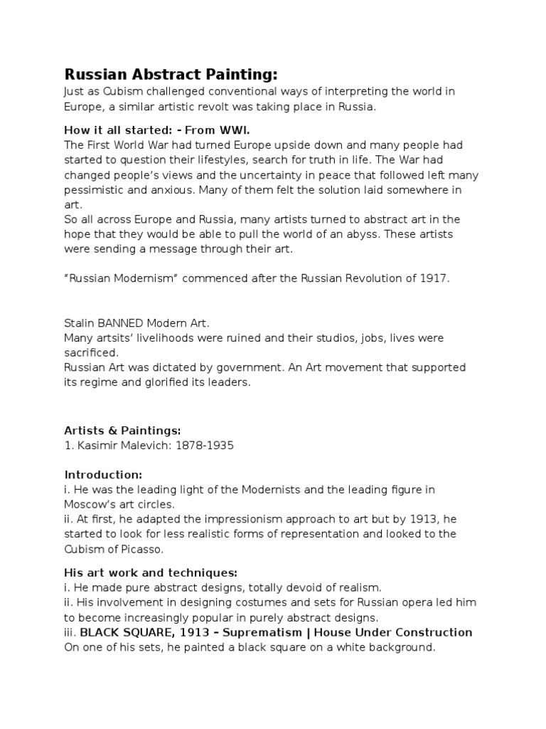 Russian Abstract Painting:: How It All Started: - From WWI | PDF ...