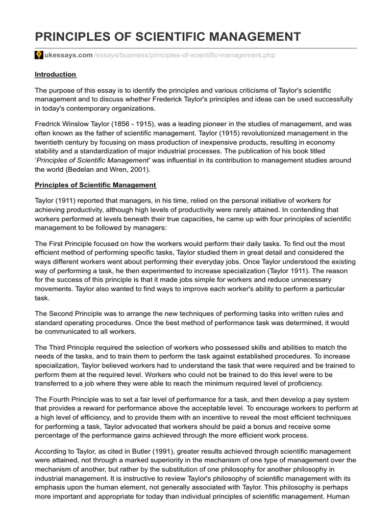 Taylor's Principles of Scientific Management | PDF | Science | Employment