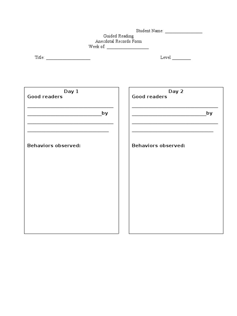 Guided Reading Anecdotal Records | PDF