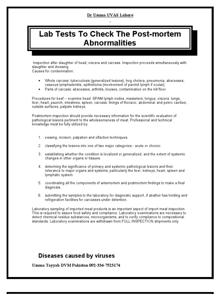 Lab Tests To Check The Post Mortem Abnormalities | PDF | Anthrax ...