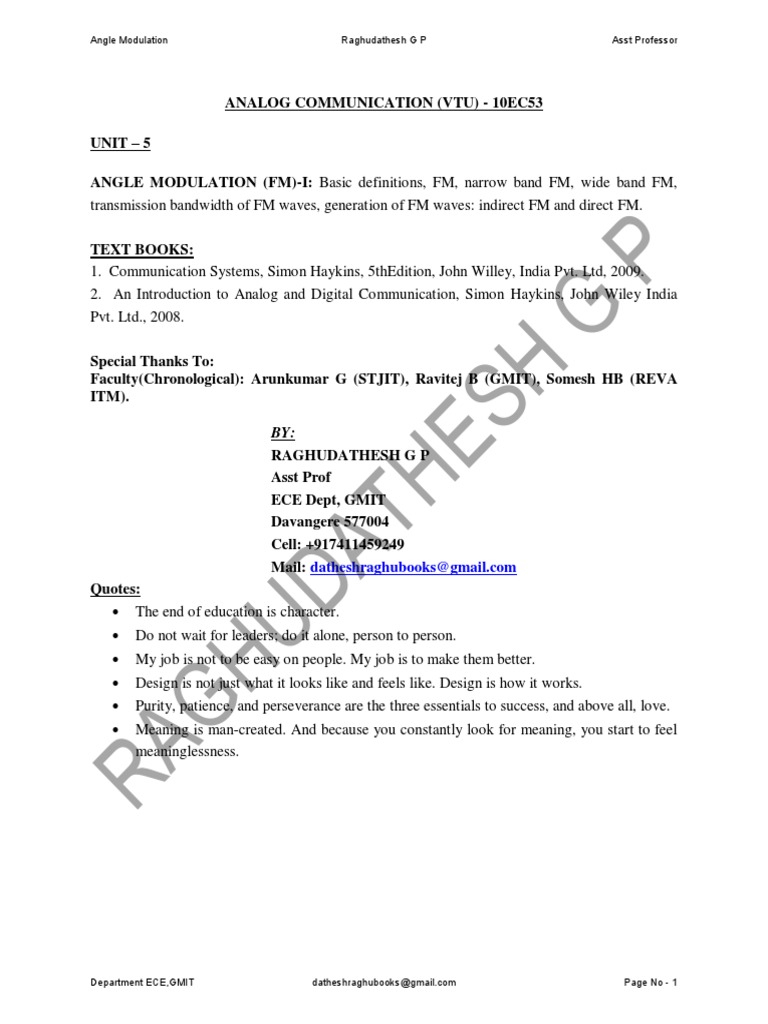 Analog Communication Unit5 Angle Modulation Vtu Pdf Frequency
