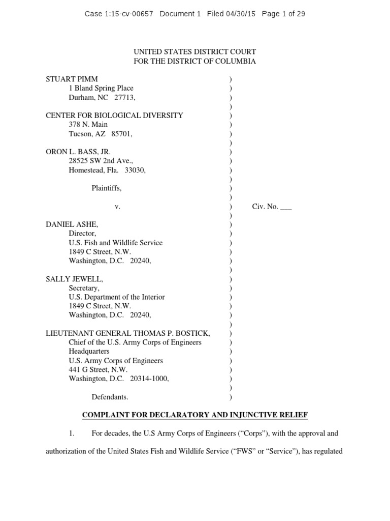 Complaint For Declaratory and Injunctive Relief | PDF | Endangered Species Act Of 1973 | Natural ...