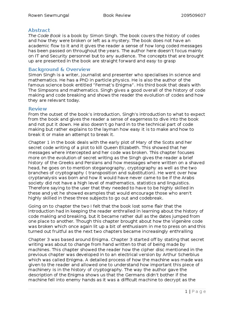Academic Review of The Code Book | PDF