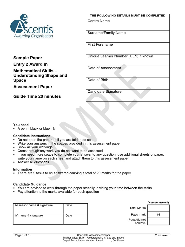 Entry 2 - Understanding Shape and Space Assessment Paper - Sample | PDF ...
