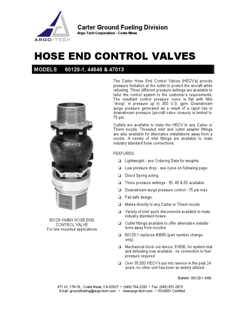 Hose End Control Valves: Carter Ground Fueling Division | PDF | Valve ...