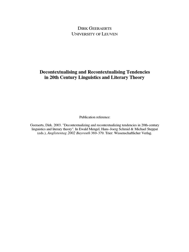 Geeaerts Decontextualising and Recontextualising Tendencies... | PDF ...