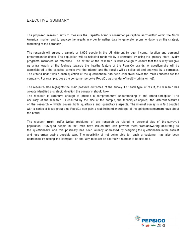 Executive Summary | PDF | Pepsi Co | Focus Group