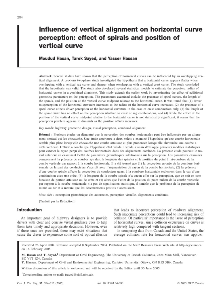Influence of Vertical Alignment On Horizontal Curve Perception Effect ...
