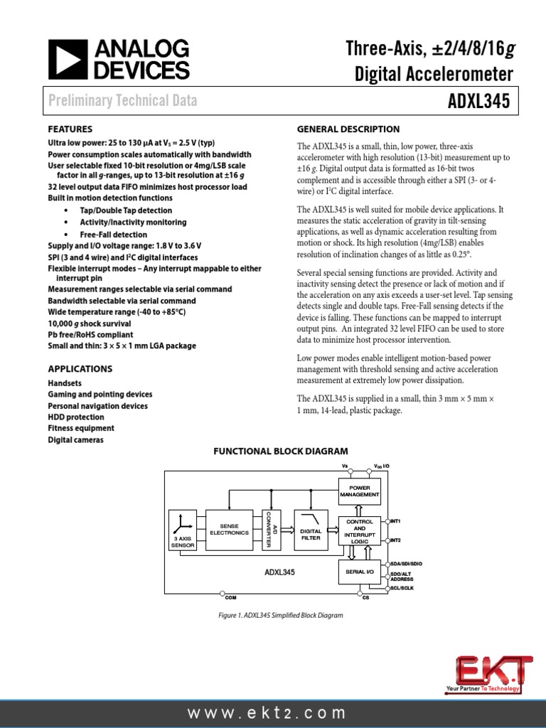 ADXL345 Digital Accelerometer Guide | PDF | Electrostatic Discharge ...