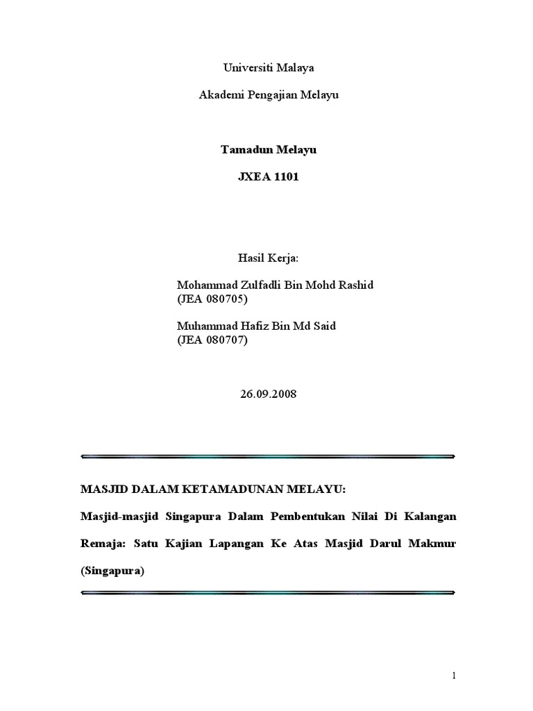 Peranan Masjid Dalam Ketamadunan Melayu (Masjid Darul Makmur) | PDF