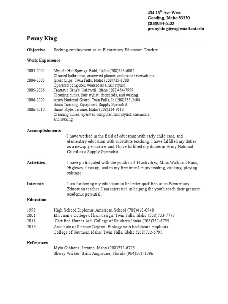 Resume For Class | PDF