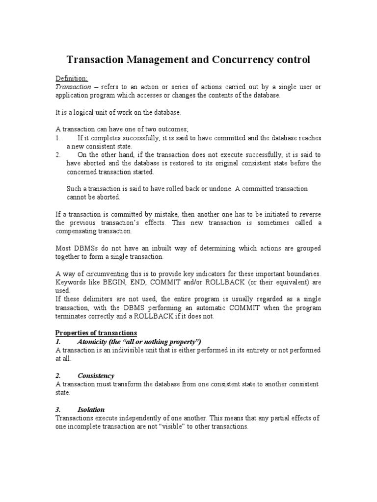 Transaction Management And Con Currency Control Pdf Database Transaction Concurrent Computing