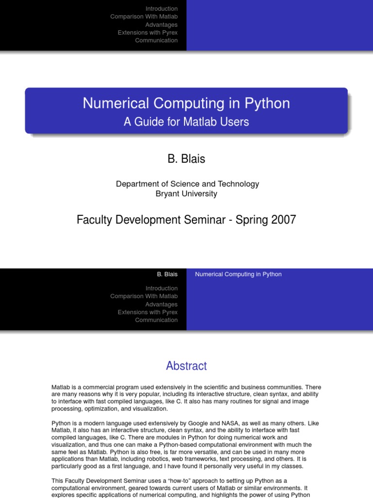 Numerical Computing In Python A Guide For Matlab Users Pdf Matlab 