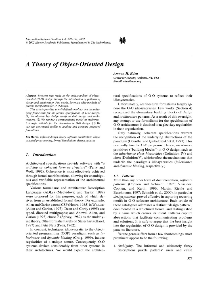 A Theory of Object-Oriented Design: Amnon H. Eden | PDF | Method ...