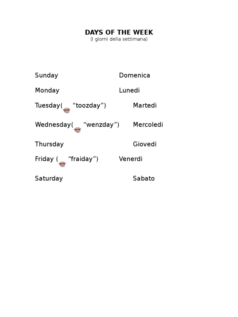 Days of the Week in English and Italian | PDF