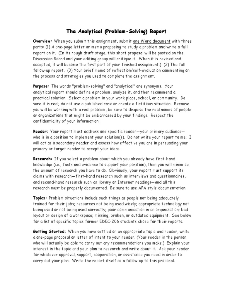 Assignment 2 Problem-Solving Project The Assignment | PDF | Memorandum | Business
