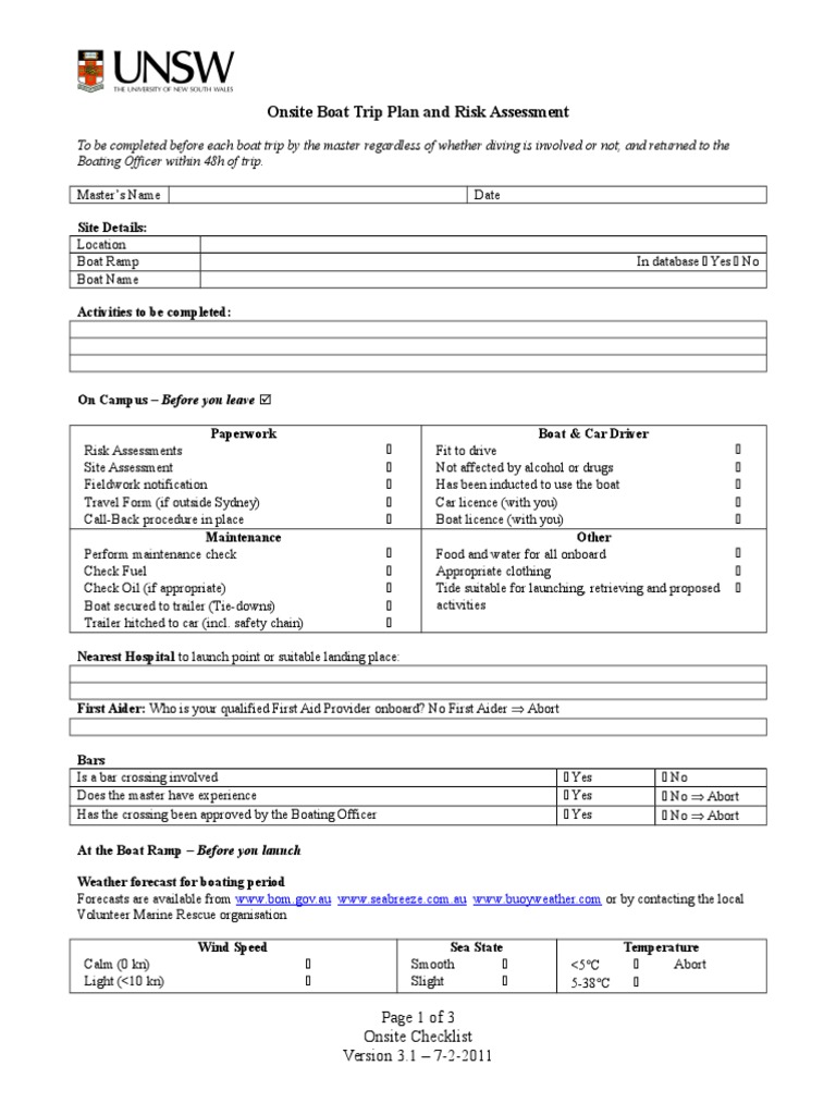 Onsite Boat Trip Plan and Risk Assessment Ver 3.1 7-2-2011 | Download ...