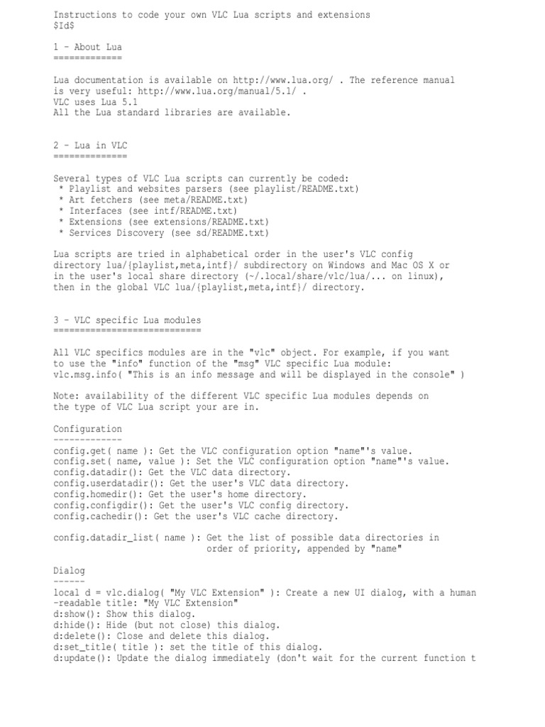 VLC Lua README | PDF | Parameter (Computer Programming) | Xml