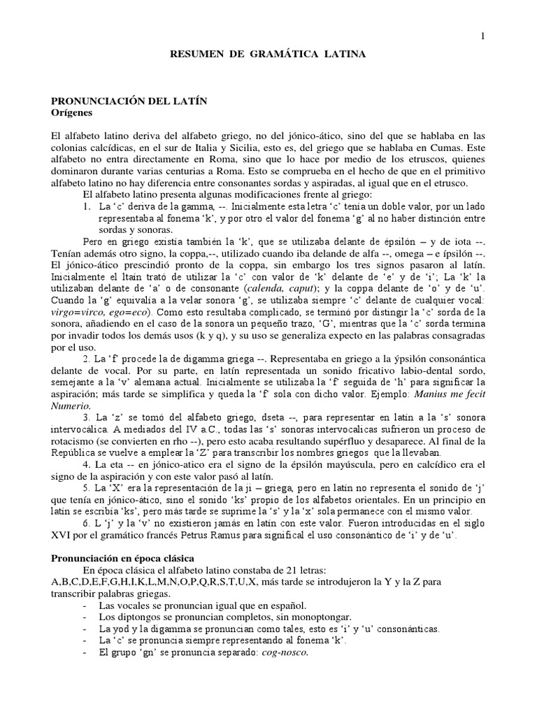Resumen de Gramática Latina | PDF | latín | Verbo