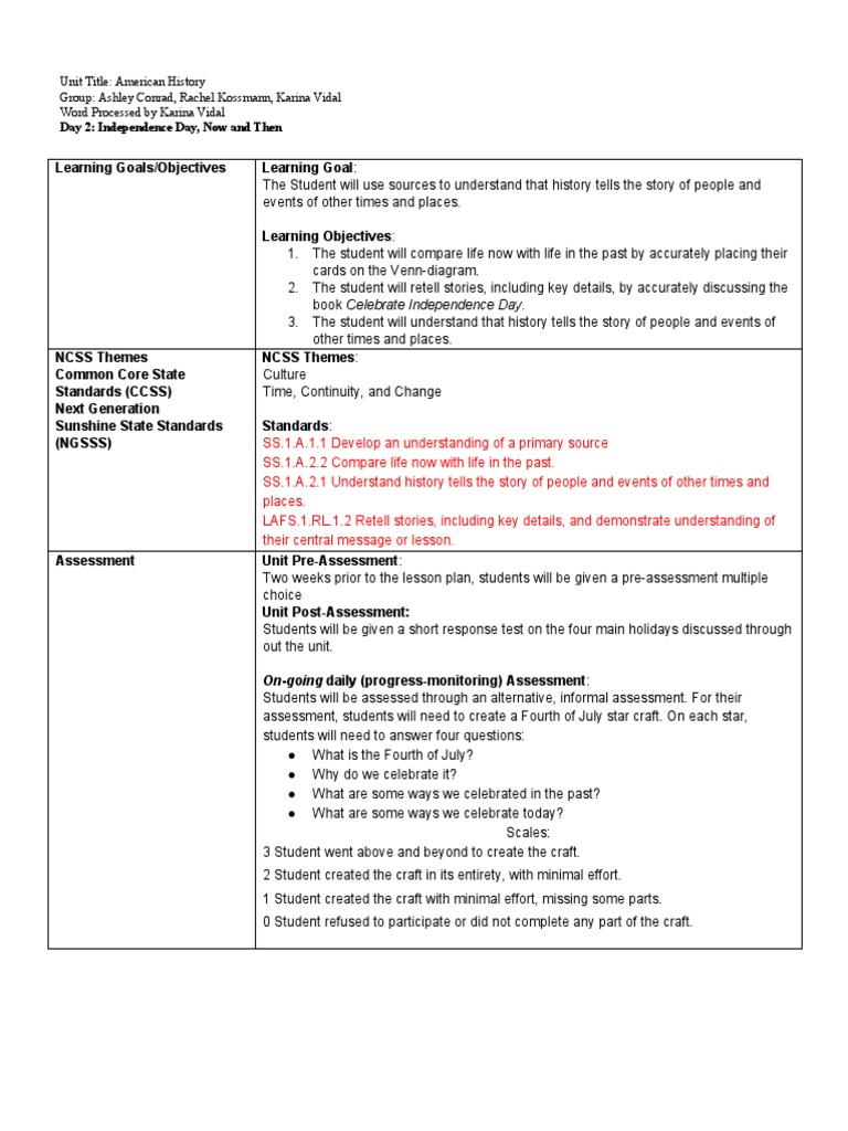 Independence Day Lesson Plan | PDF | Educational Assessment | Cognition
