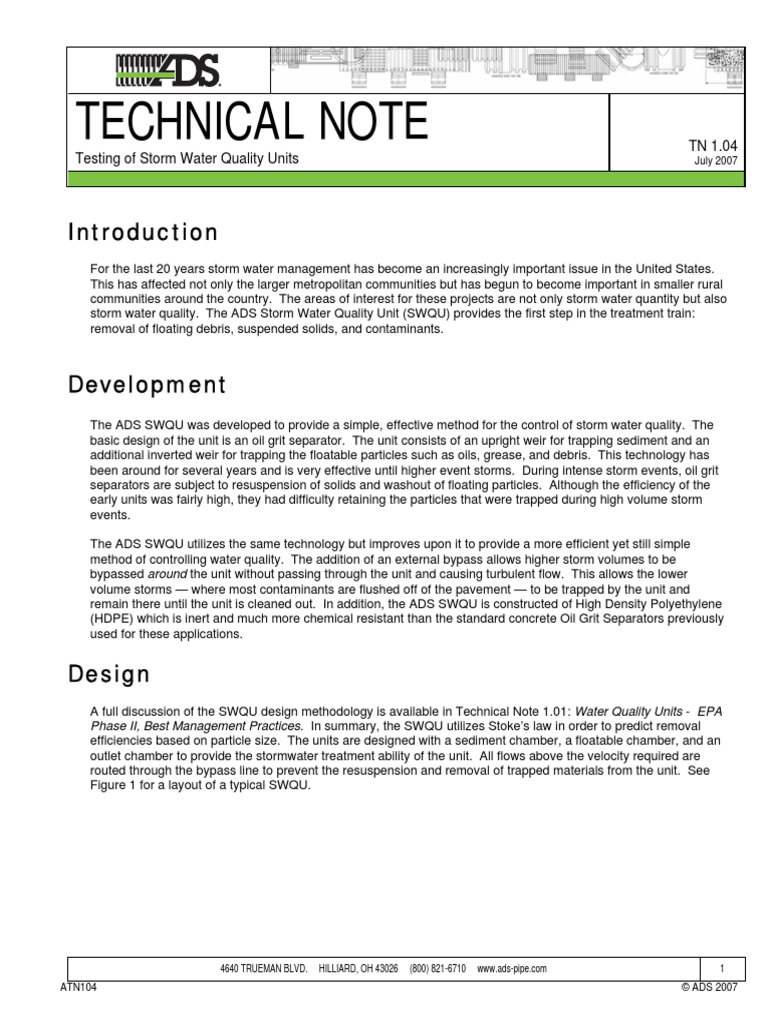 Technical Note: Testing of Storm Water Quality Units TN 1.04 | PDF ...