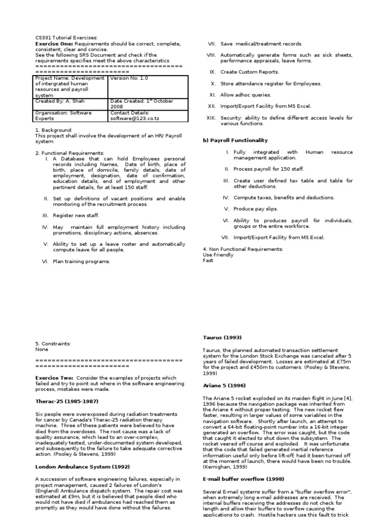 CS331 Tutorial Exercises | PDF | Payroll | Computing
