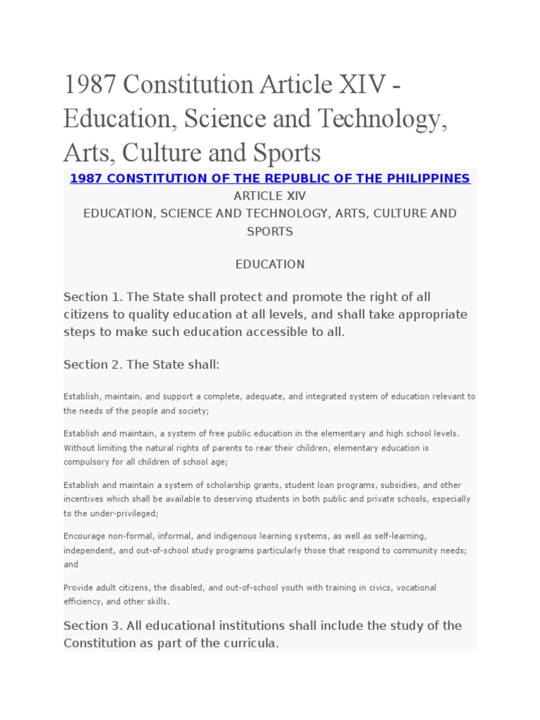 1987 Constitution Article XIV | Download Free PDF | Philippines | Science
