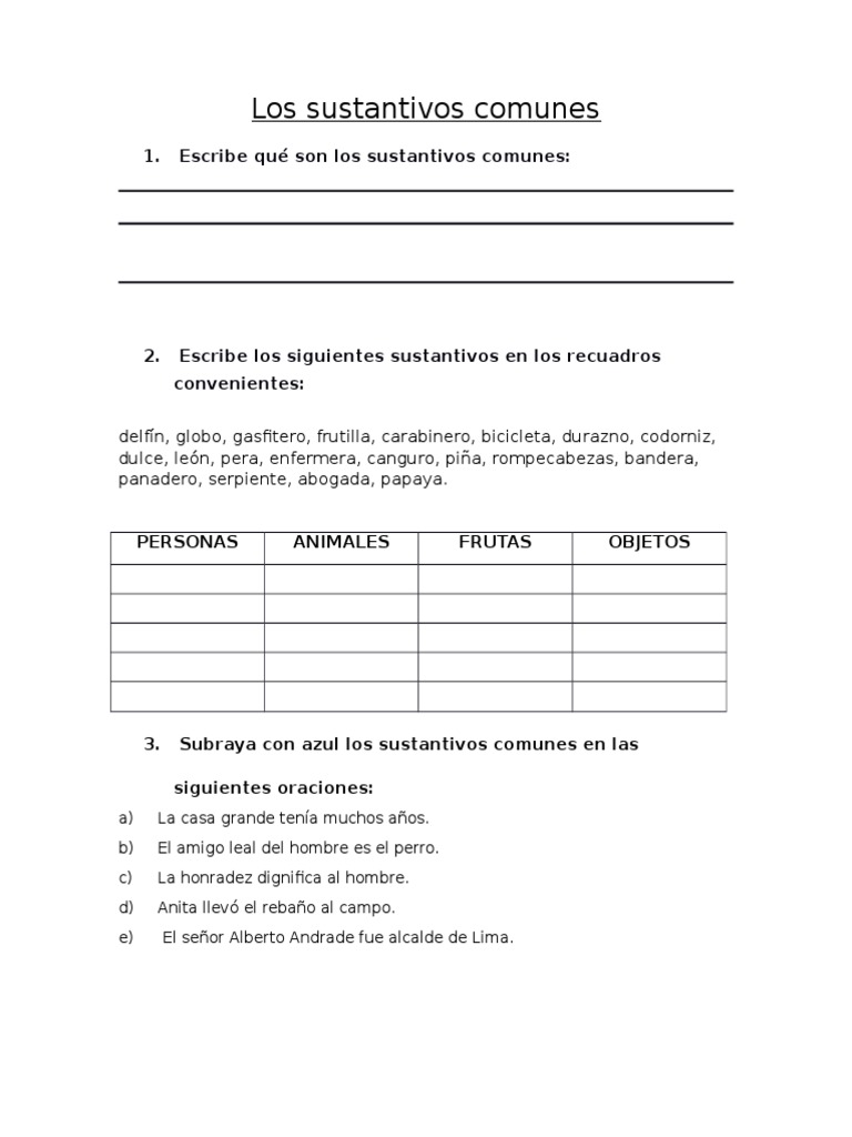 Guía Sustantivos Comunes | PDF