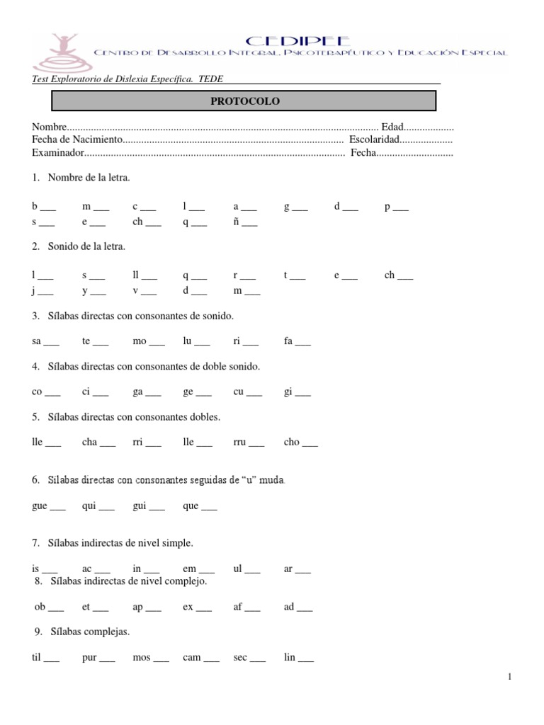 Test Exploratorio de Dislexia Específica | PDF | Lingüística | Idiomas