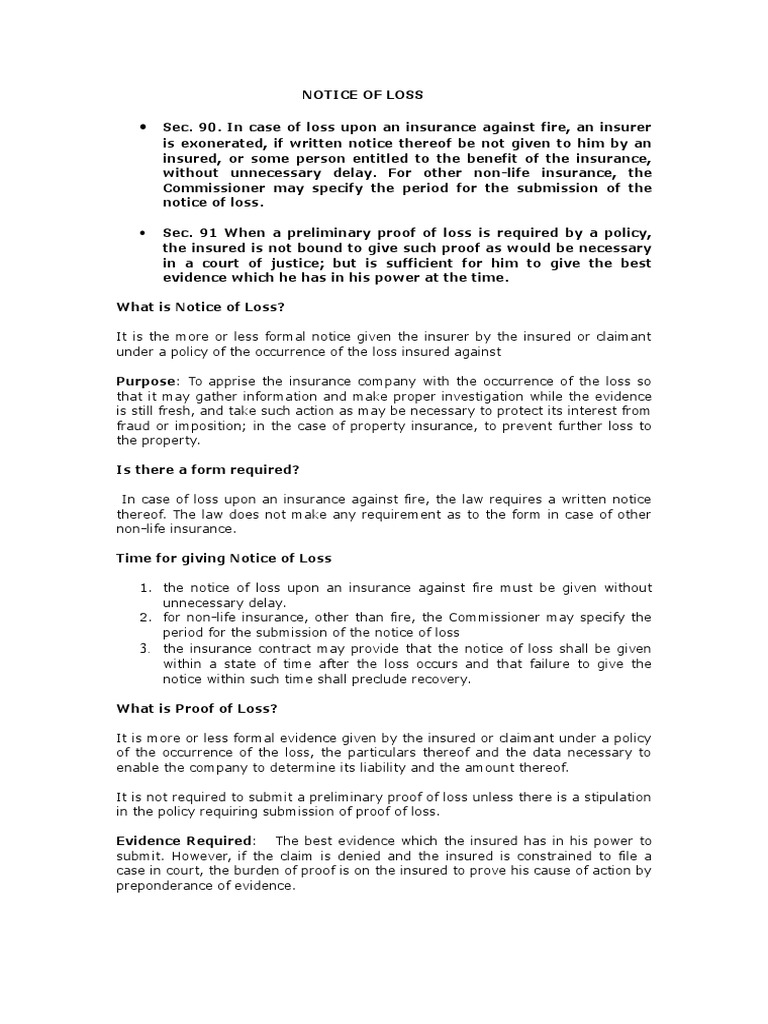 Notice of Loss | PDF | Evidence | Insurance