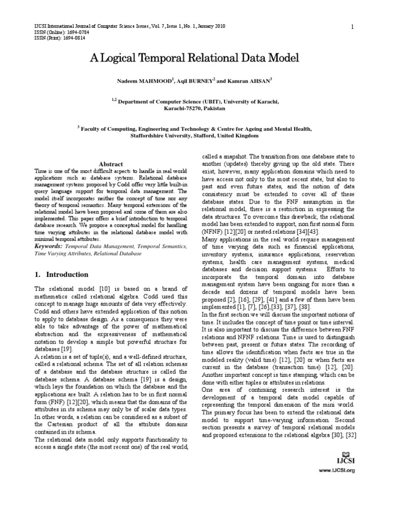 A Logical Temporal Relational Data Model Pdf Relational Database Relational Model