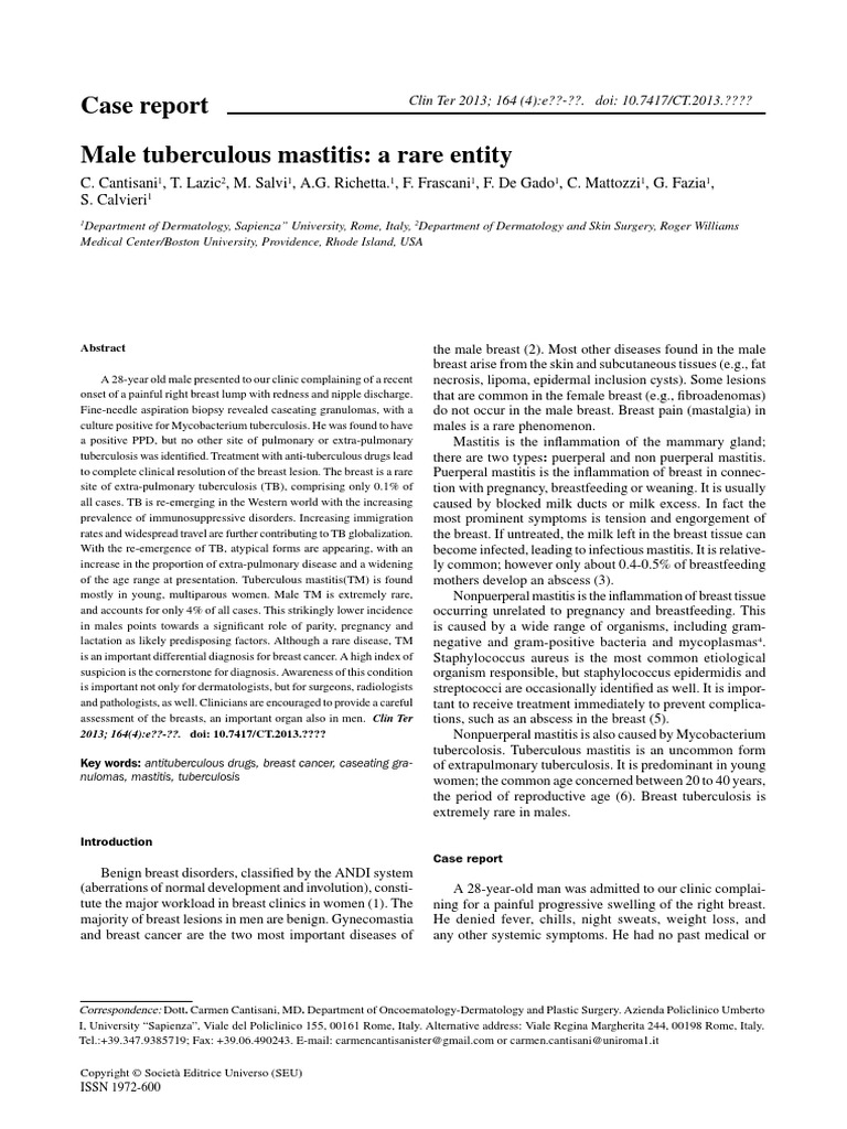 Male Tuberculous Mastitis: A Rare Entity Case Report | PDF ...