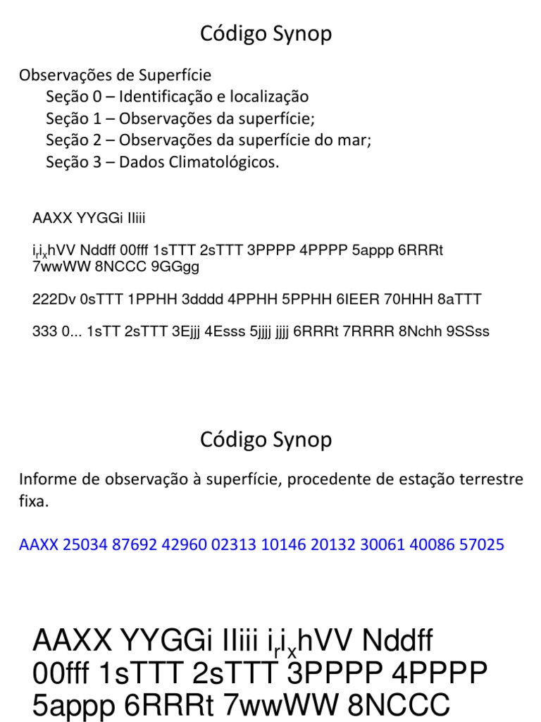 Material Código Synop | PDF | Ferimento | Fenômenos meteorológicos