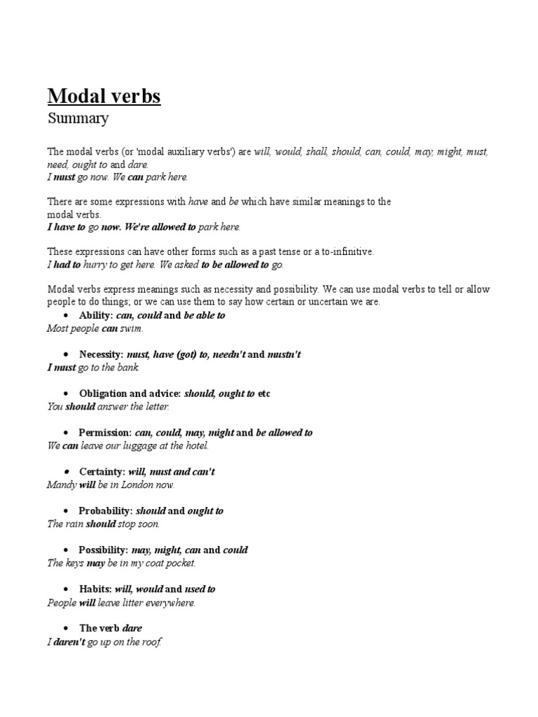 Essential guide to modal verbs | PDF | Verb | Languages