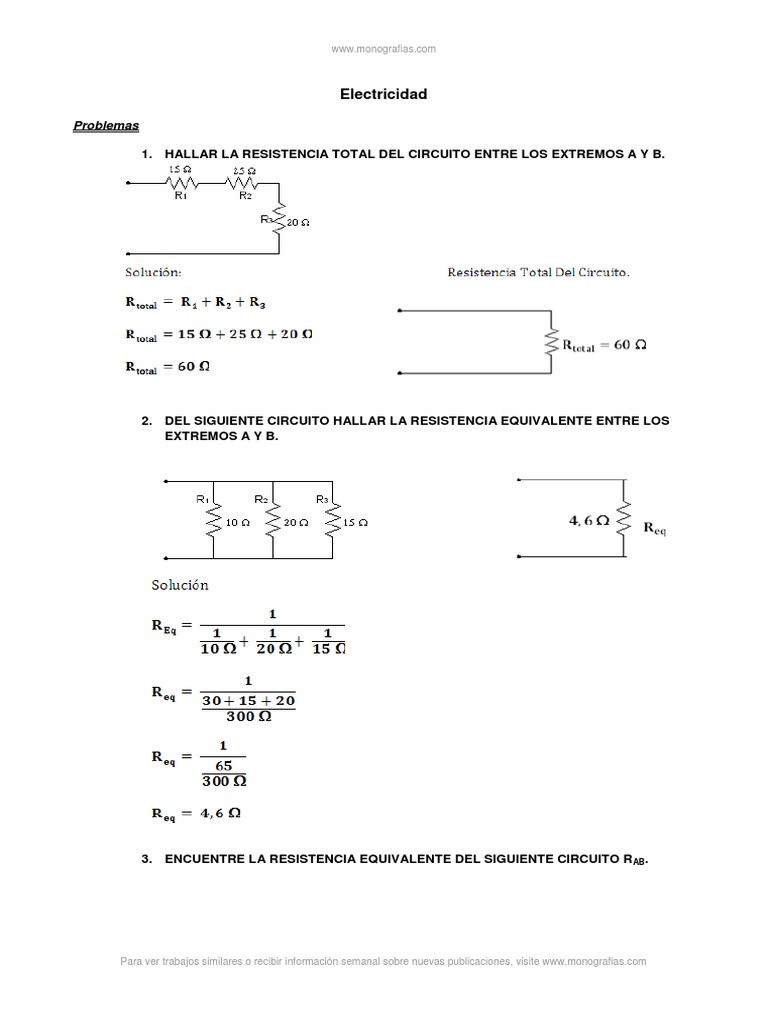 Ejercicios Resueltos Electricidad | Resistencia Eléctrica y Conductancia | Resistor | Prueba ...