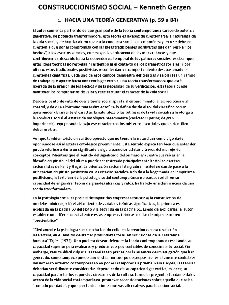 Construccionismo Social (Hacia Una Teoría Generativa) - Kenneth Gergen ...