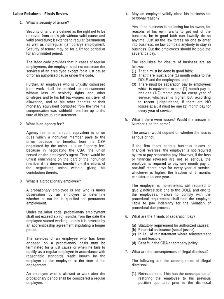 Comprehensive Review of Key Labor Law Concepts Regarding Employment ...