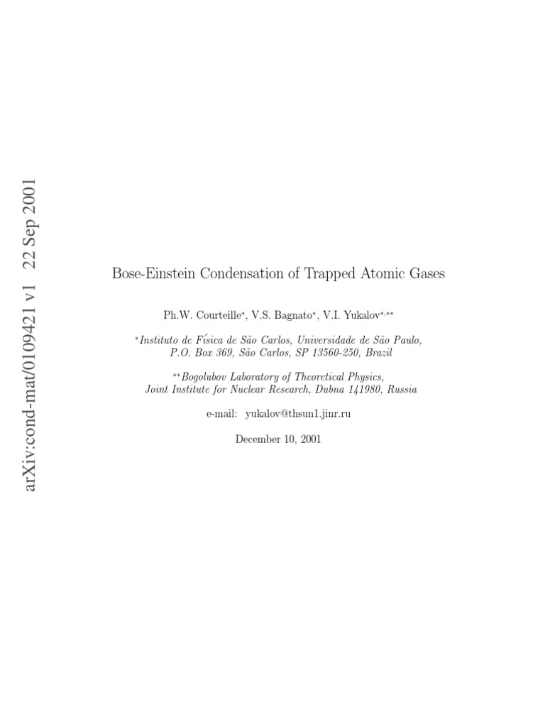 Bose-Einstein Condensation of Trapped Atomic Gases | PDF | Boson ...