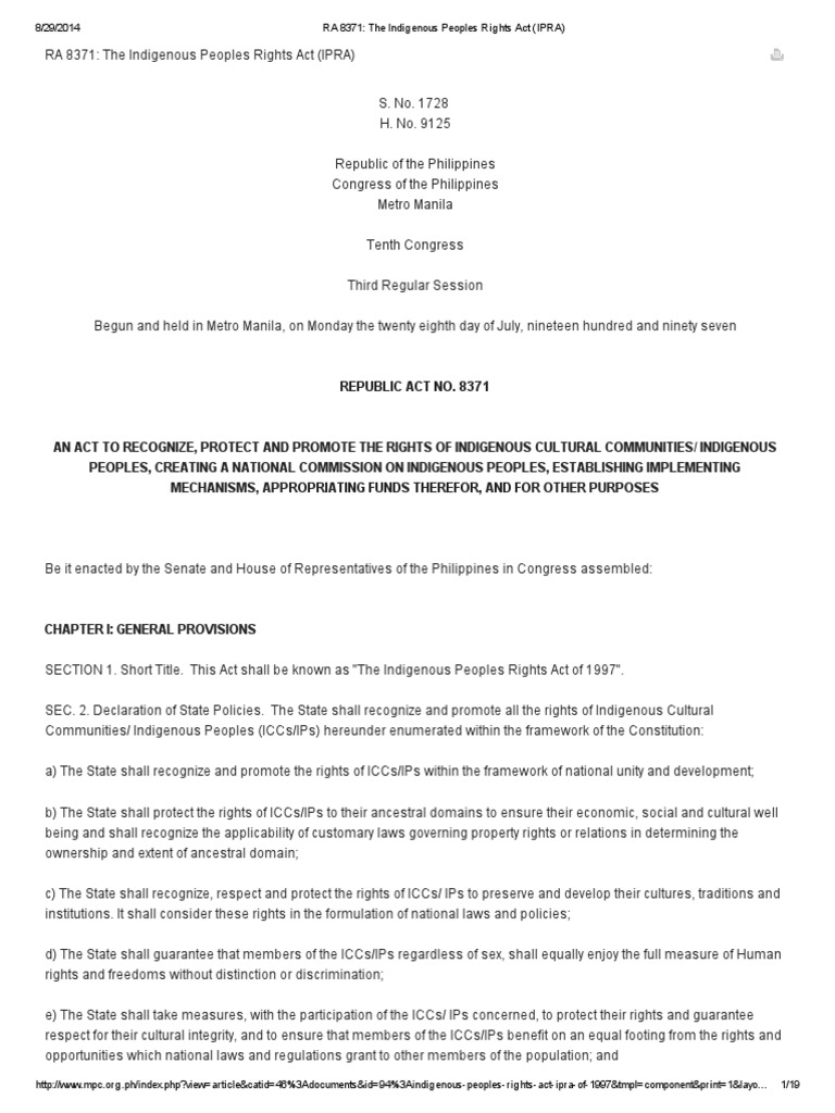 RA 8371 - The Indigenous Peoples Rights Act (IPRA) | PDF | Traditional ...