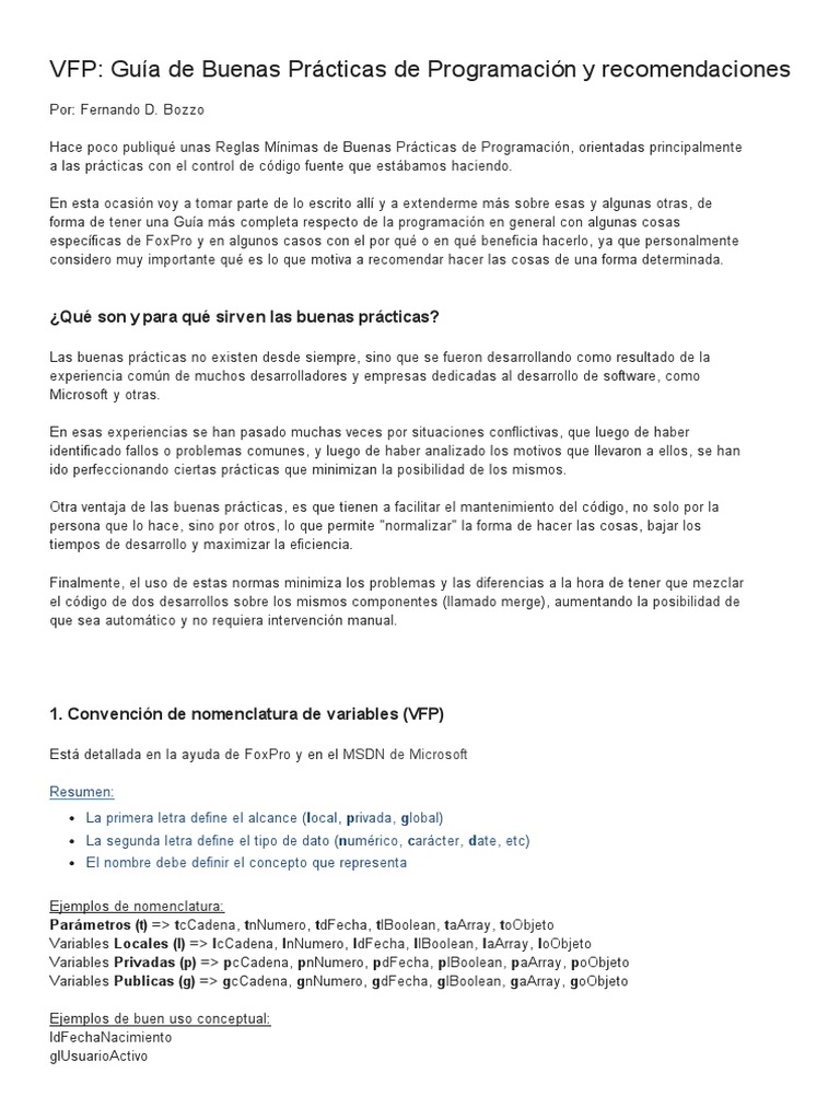 VFP - Guía de Buenas Prácticas de Programación y Recomendaciones | PDF ...
